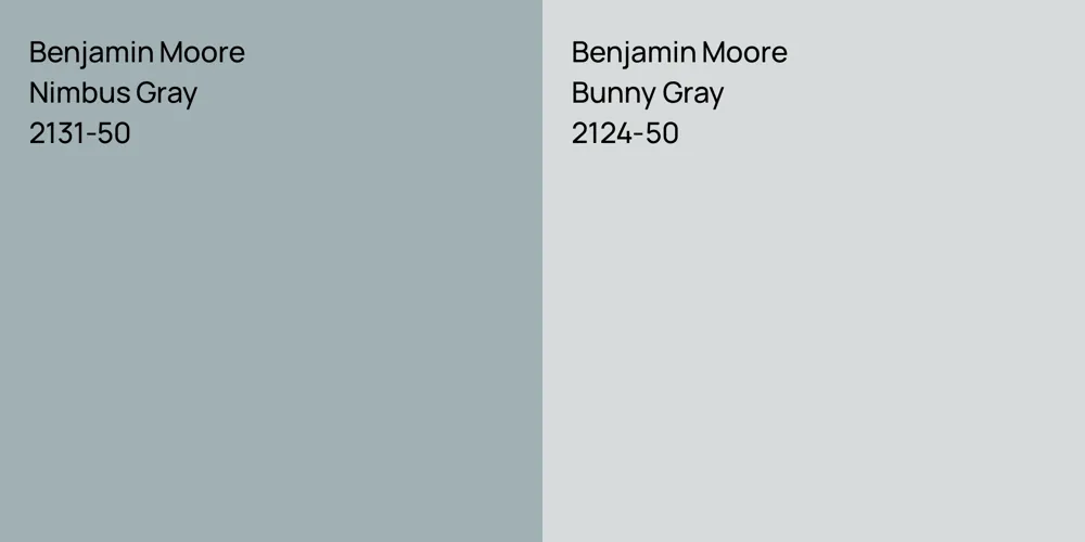 Benjamin Moore Nimbus Gray vs. Benjamin Moore Bunny Gray comparison
