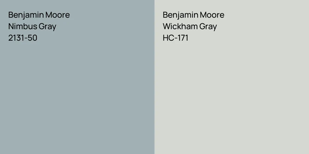 Benjamin Moore Nimbus Gray vs. Benjamin Moore Wickham Gray comparison