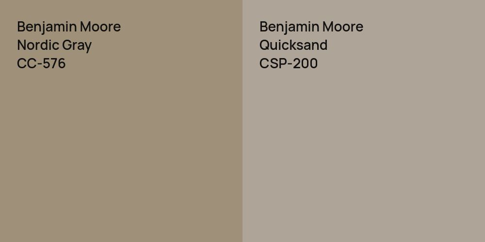 Benjamin Moore Nordic Gray vs. Benjamin Moore Quicksand comparison