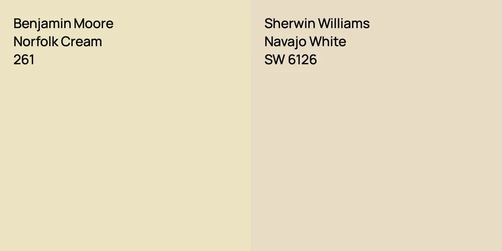Benjamin Moore Norfolk Cream vs. Sherwin Williams Navajo White comparison