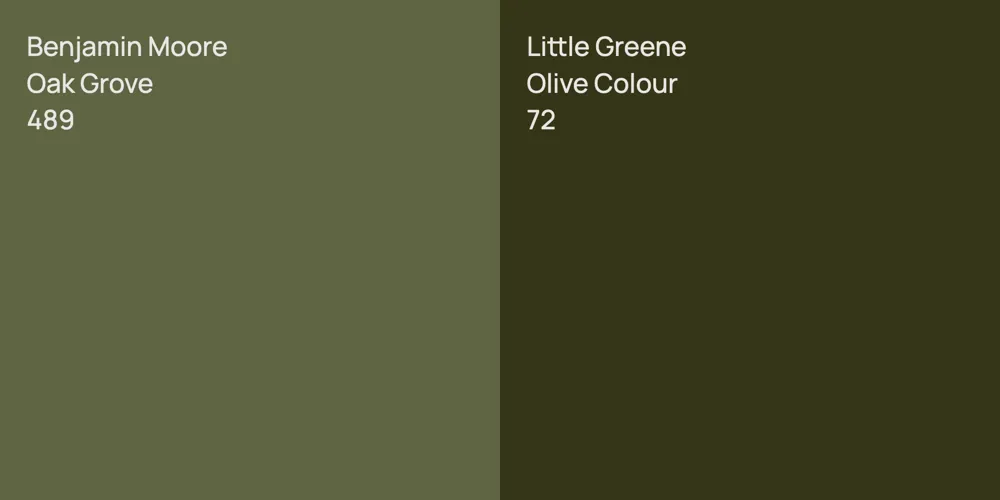 Benjamin Moore Oak Grove vs. Little Greene Olive Colour comparison