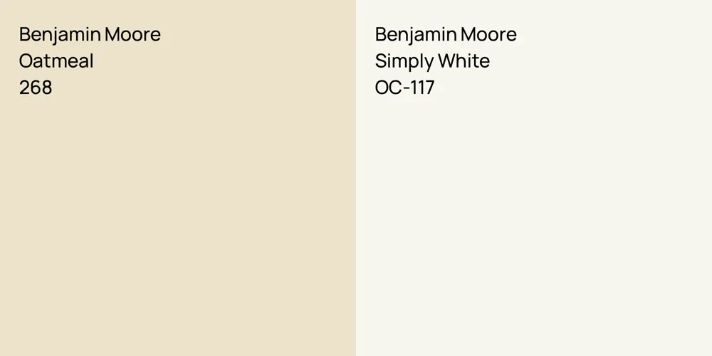 Benjamin Moore Oatmeal vs. Benjamin Moore Simply White comparison