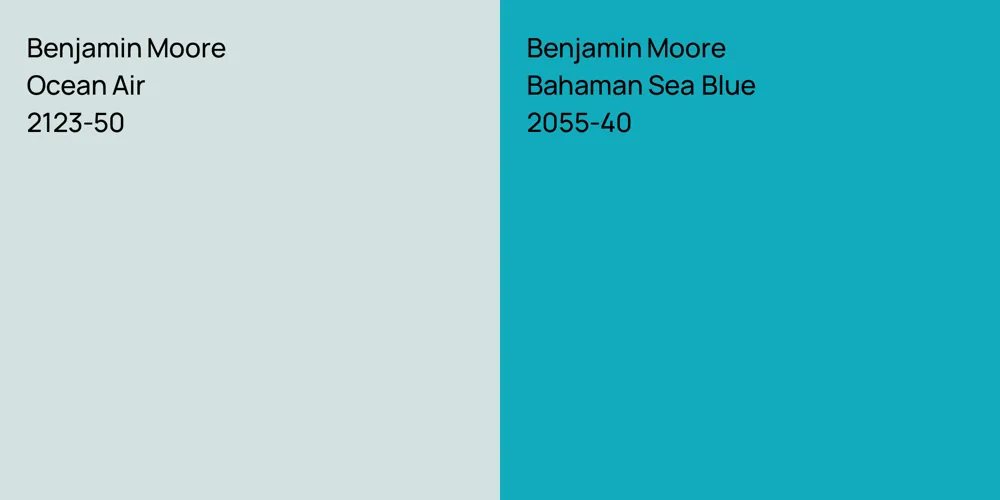 Benjamin Moore Ocean Air vs. Benjamin Moore Bahaman Sea Blue comparison