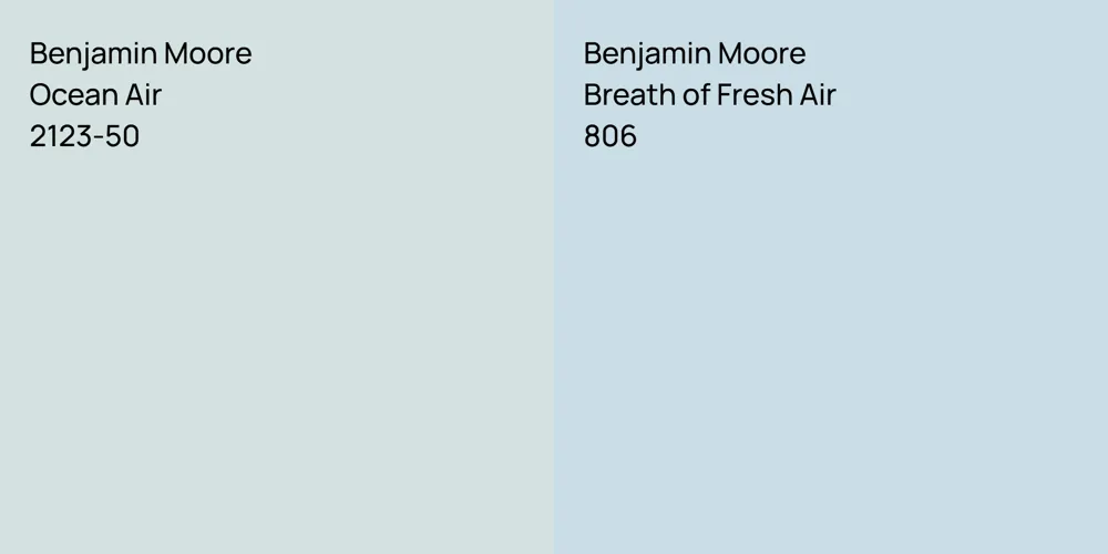 Benjamin Moore Ocean Air vs. Benjamin Moore Breath of Fresh Air comparison