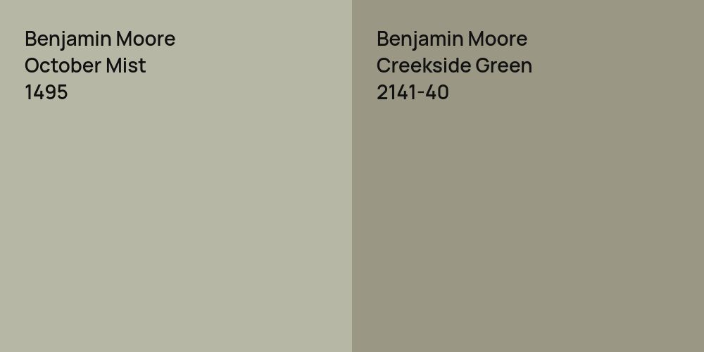 Benjamin Moore October Mist vs. Benjamin Moore Creekside Green comparison