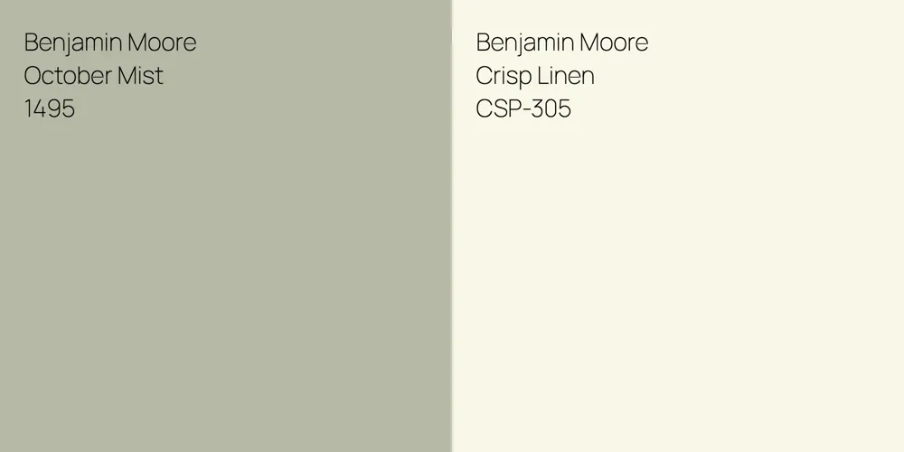 Benjamin Moore October Mist vs. Benjamin Moore Crisp Linen comparison