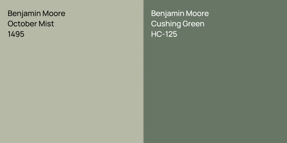 Benjamin Moore October Mist vs. Benjamin Moore Cushing Green comparison