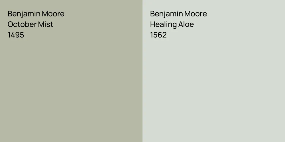 Benjamin Moore October Mist vs. Benjamin Moore Healing Aloe comparison