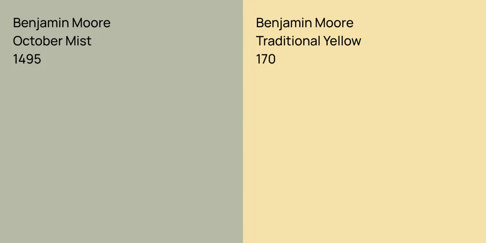 Benjamin Moore October Mist vs. Benjamin Moore Traditional Yellow ...