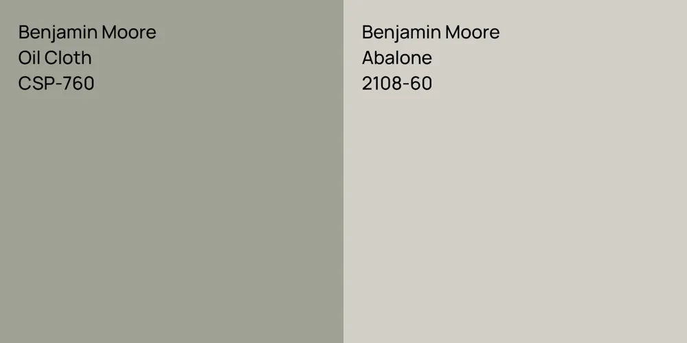 Benjamin Moore Oil Cloth vs. Benjamin Moore Abalone comparison