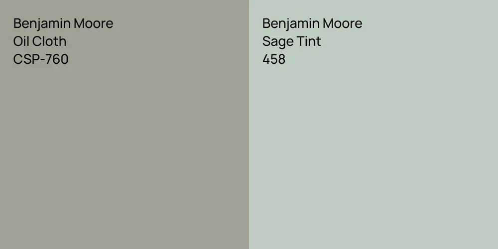 Benjamin Moore Oil Cloth vs. Benjamin Moore Sage Tint comparison