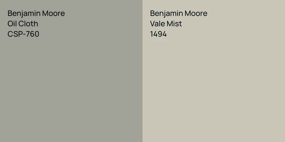 Benjamin Moore Oil Cloth vs. Benjamin Moore Vale Mist comparison