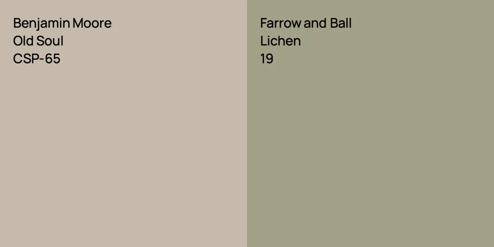 Benjamin Moore Old Soul vs. Farrow and Ball Lichen comparison