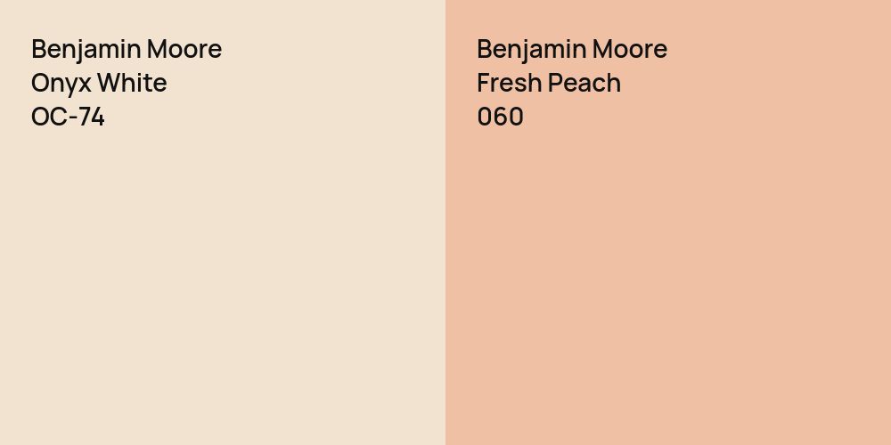 Benjamin Moore Onyx White vs. Benjamin Moore Fresh Peach comparison