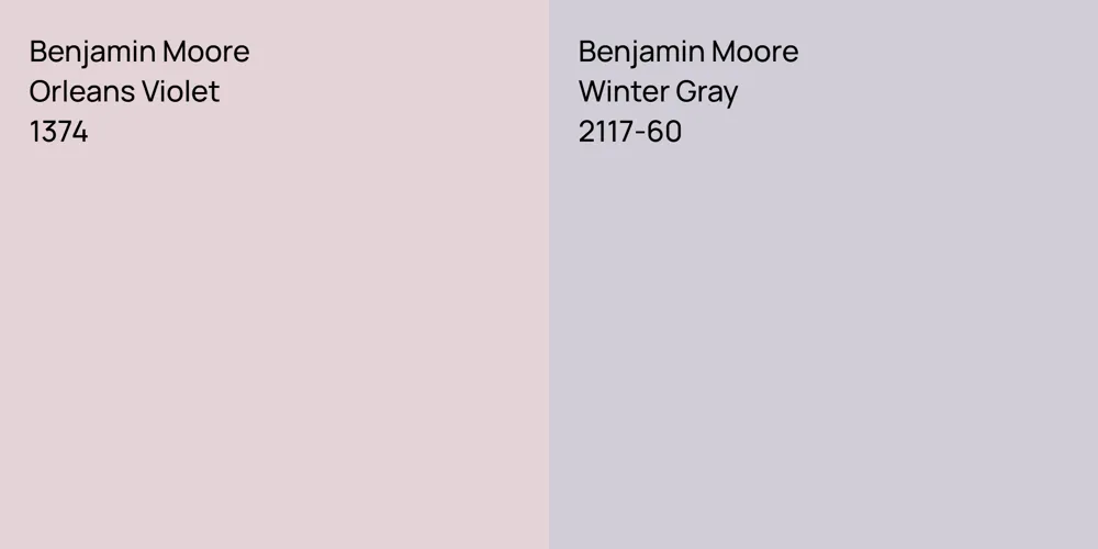 Benjamin Moore Orleans Violet vs. Benjamin Moore Winter Gray comparison