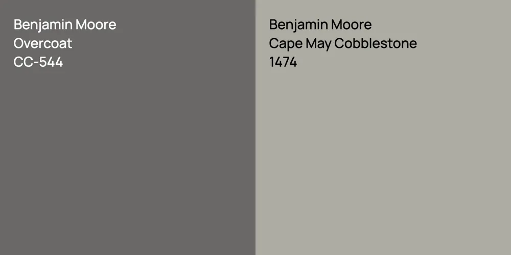 Benjamin Moore Overcoat vs. Benjamin Moore Cape May Cobblestone comparison