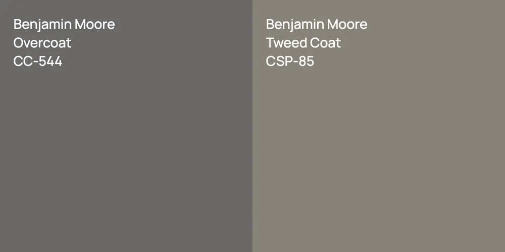 Benjamin Moore Overcoat vs. Benjamin Moore Tweed Coat comparison