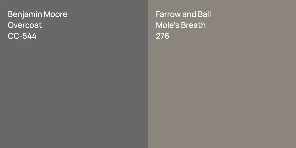 Benjamin Moore Overcoat vs. Farrow and Ball Mole's Breath comparison