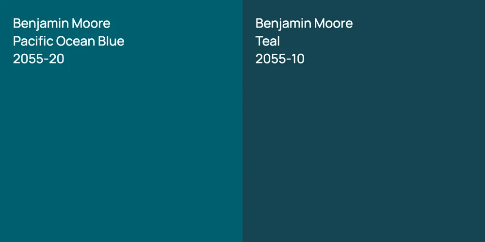 Benjamin Moore Pacific Ocean Blue vs. Benjamin Moore Teal comparison