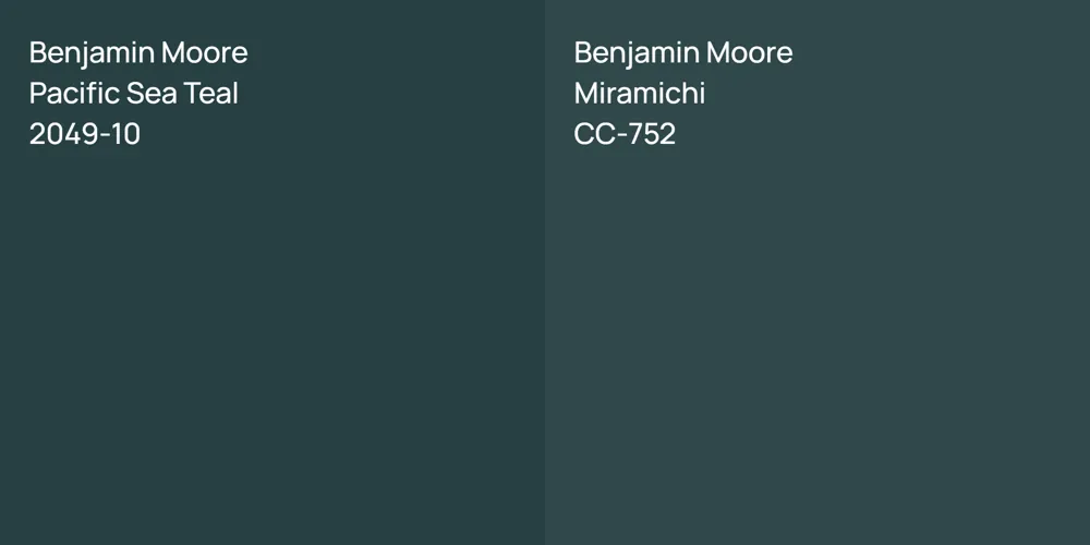 Benjamin Moore Pacific Sea Teal vs. Benjamin Moore Miramichi comparison