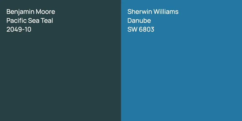 Benjamin Moore Pacific Sea Teal vs. Sherwin Williams Danube comparison