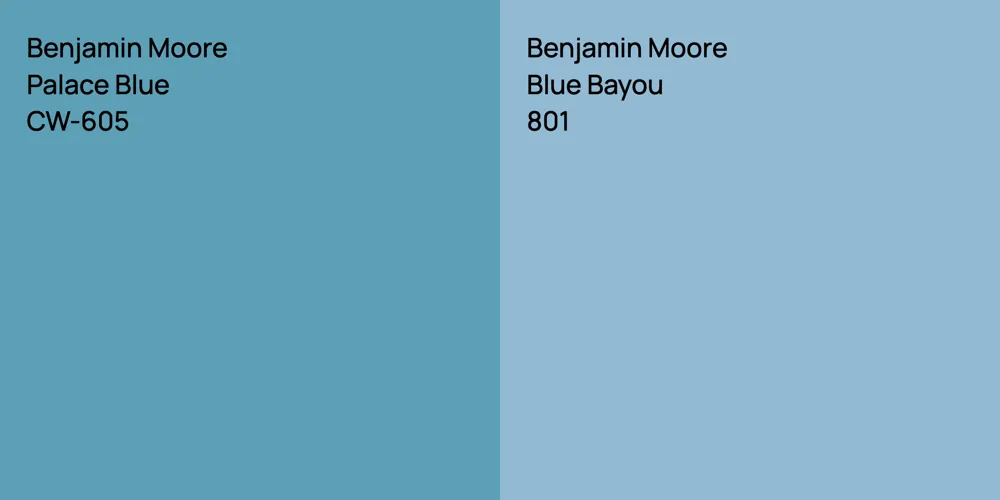 Benjamin Moore Palace Blue vs. Benjamin Moore Blue Bayou comparison
