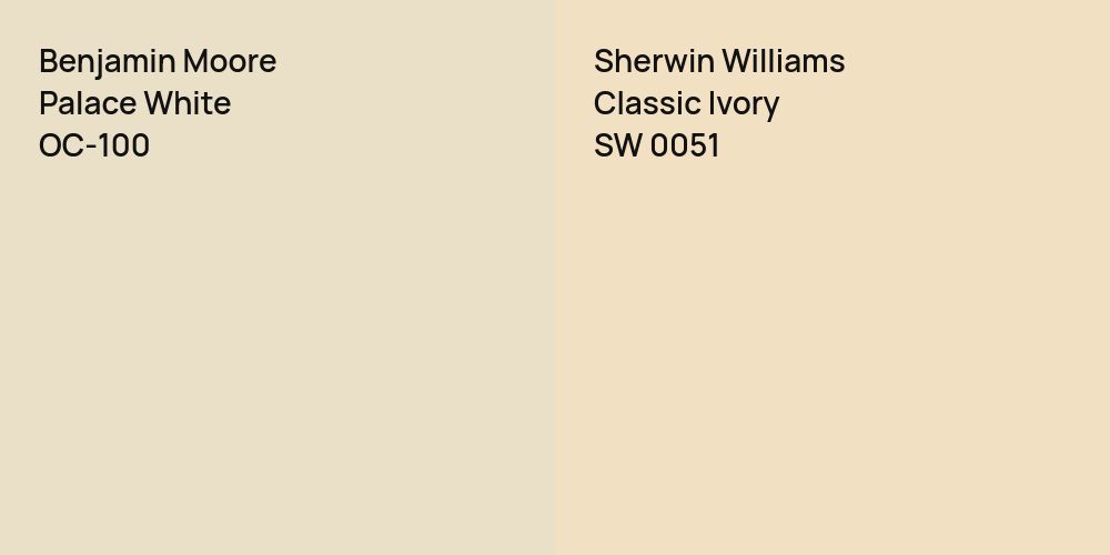 Benjamin Moore Palace White vs. Sherwin Williams Classic Ivory comparison
