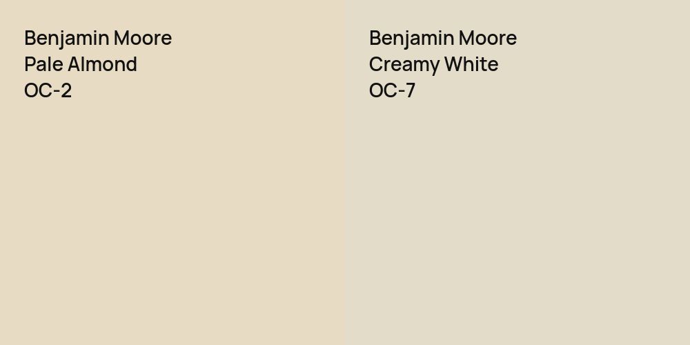 Benjamin Moore Pale Almond vs. Benjamin Moore Creamy White comparison