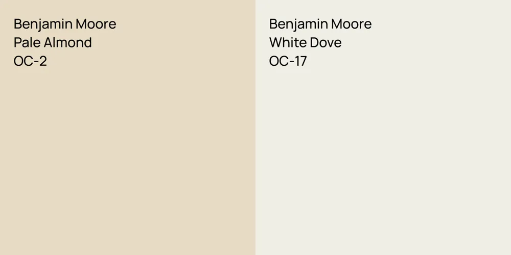 Benjamin Moore Pale Almond vs. Benjamin Moore White Dove comparison