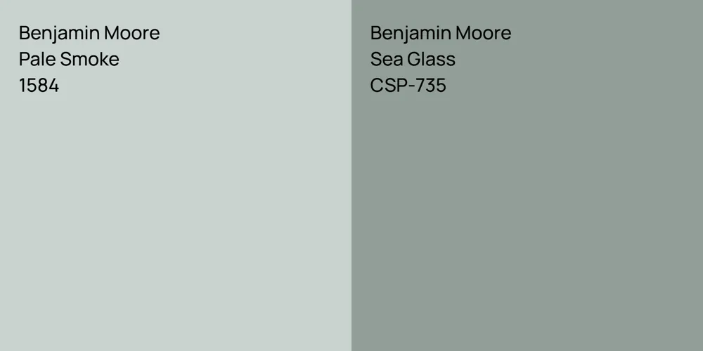 Benjamin Moore Pale Smoke vs. Benjamin Moore Sea Glass comparison