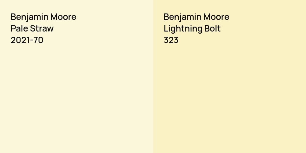 Benjamin Moore Pale Straw vs. Benjamin Moore Lightning Bolt comparison
