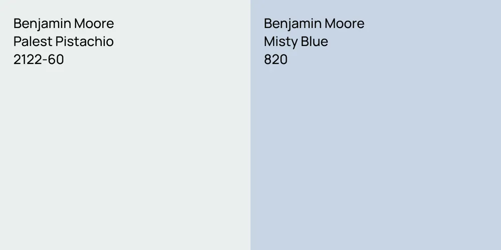 Benjamin Moore Palest Pistachio vs. Benjamin Moore Misty Blue comparison