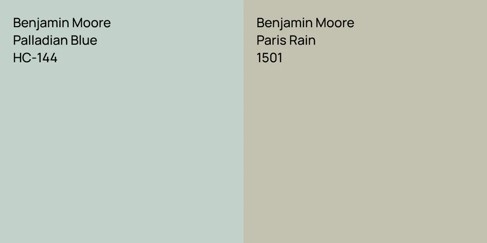Benjamin Moore Palladian Blue vs. Benjamin Moore Paris Rain comparison