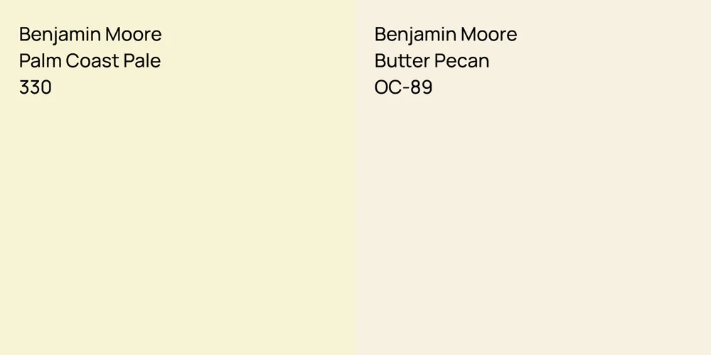 Benjamin Moore Palm Coast Pale vs. Benjamin Moore Butter Pecan comparison