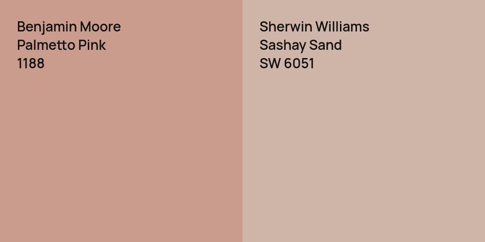 Benjamin Moore Palmetto Pink vs. Sherwin Williams Sashay Sand comparison