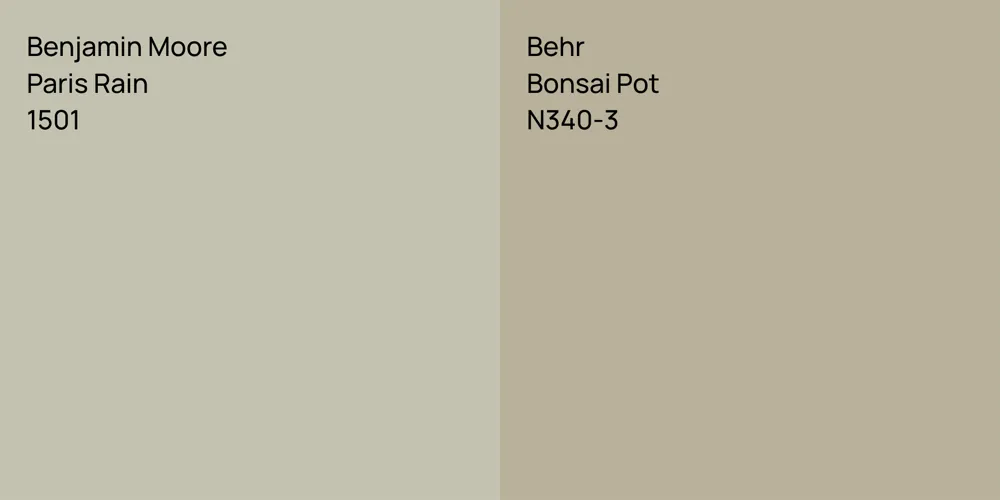 Benjamin Moore Paris Rain vs. Behr Bonsai Pot comparison