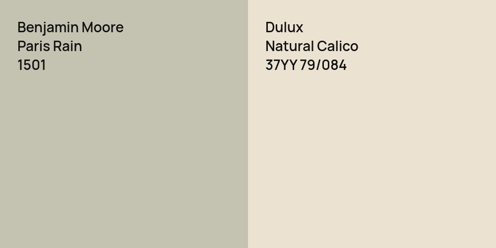 Benjamin Moore Paris Rain vs. Dulux Natural Calico comparison