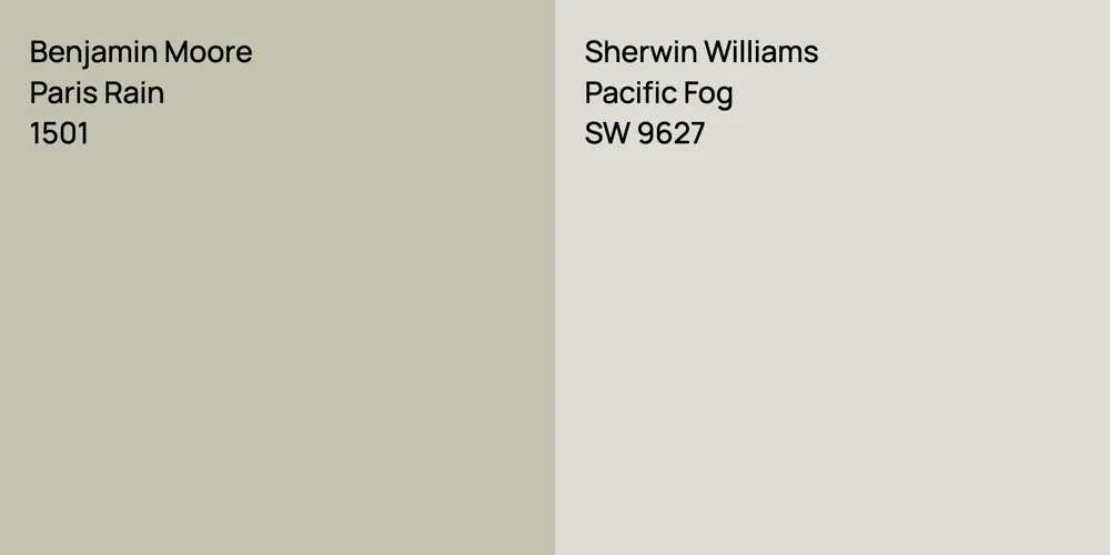 Benjamin Moore Paris Rain vs. Sherwin Williams Pacific Fog comparison