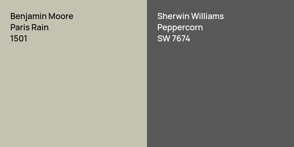 Benjamin Moore Paris Rain vs. Sherwin Williams Peppercorn comparison