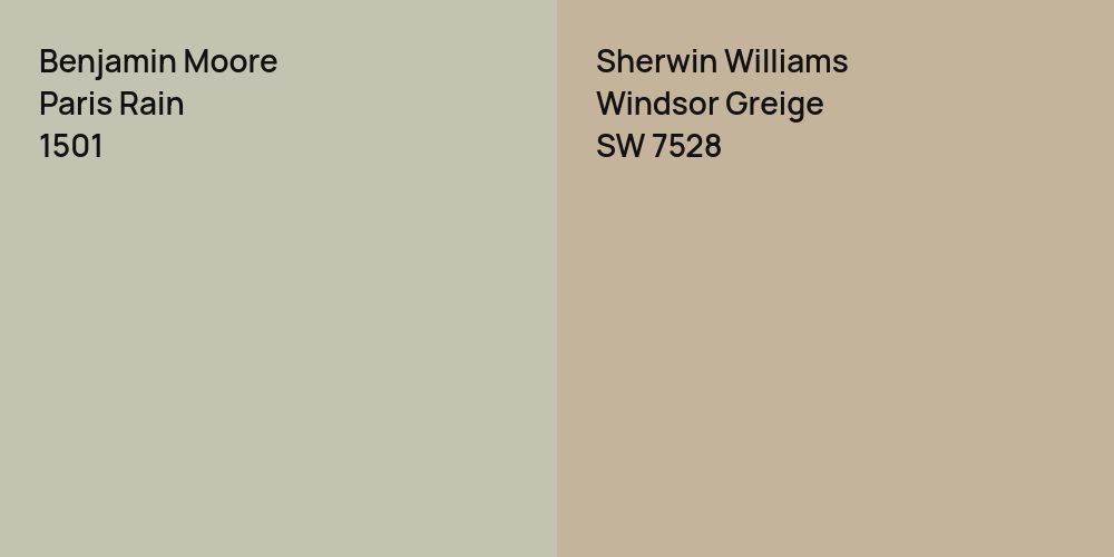 Benjamin Moore Paris Rain vs. Sherwin Williams Windsor Greige comparison