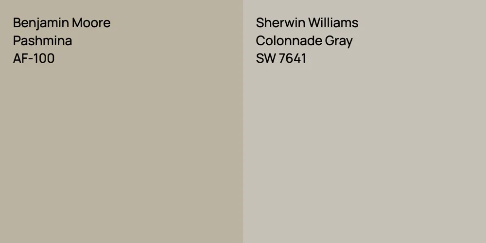 Benjamin Moore Pashmina vs. Sherwin Williams Colonnade Gray comparison