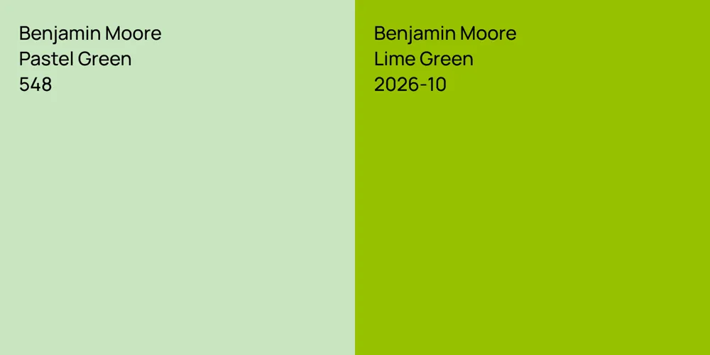 Benjamin Moore Pastel Green vs. Benjamin Moore Lime Green comparison