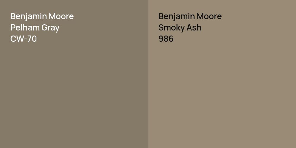 Benjamin Moore Pelham Gray vs. Benjamin Moore Smoky Ash comparison