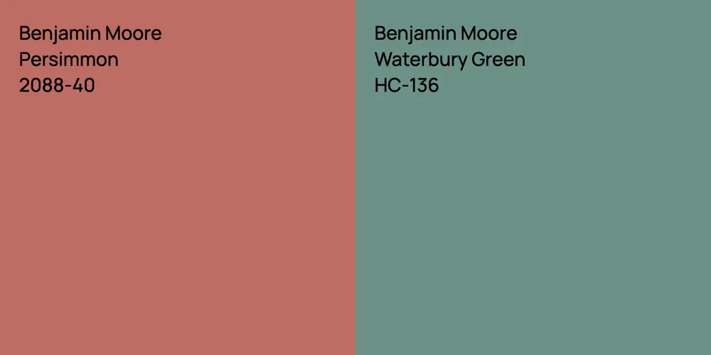 Benjamin Moore Persimmon vs. Benjamin Moore Waterbury Green comparison