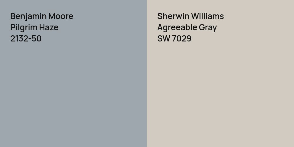 Benjamin Moore Pilgrim Haze vs. Sherwin Williams Agreeable Gray comparison