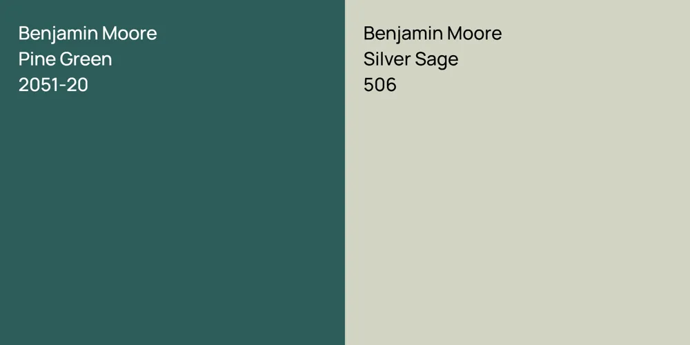 Benjamin Moore Pine Green vs. Benjamin Moore Silver Sage comparison