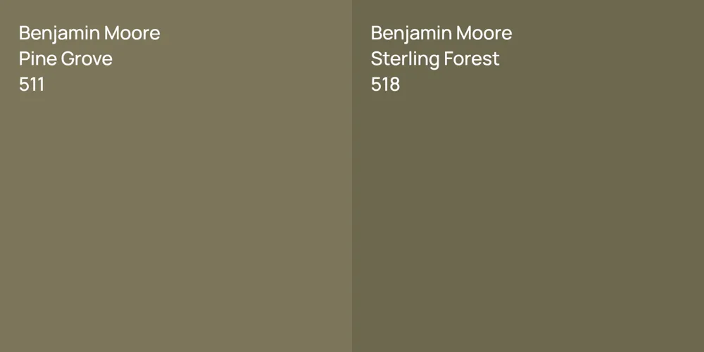 Benjamin Moore Pine Grove vs. Benjamin Moore Sterling Forest comparison