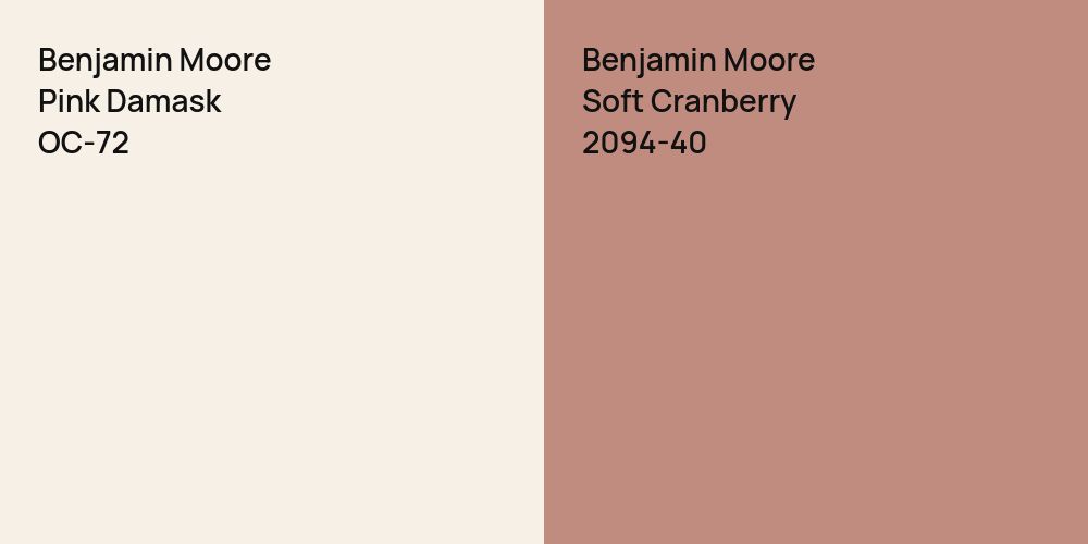 Benjamin Moore Pink Damask vs. Benjamin Moore Soft Cranberry comparison