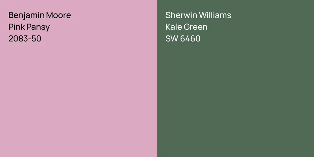 Benjamin Moore Pink Pansy vs. Sherwin Williams Kale Green comparison