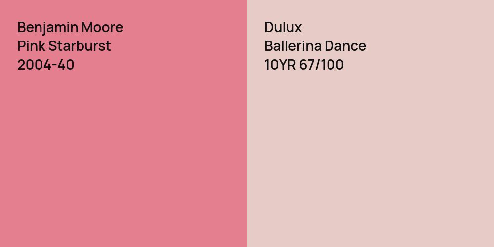 Benjamin Moore Pink Starburst vs. Dulux Ballerina Dance comparison